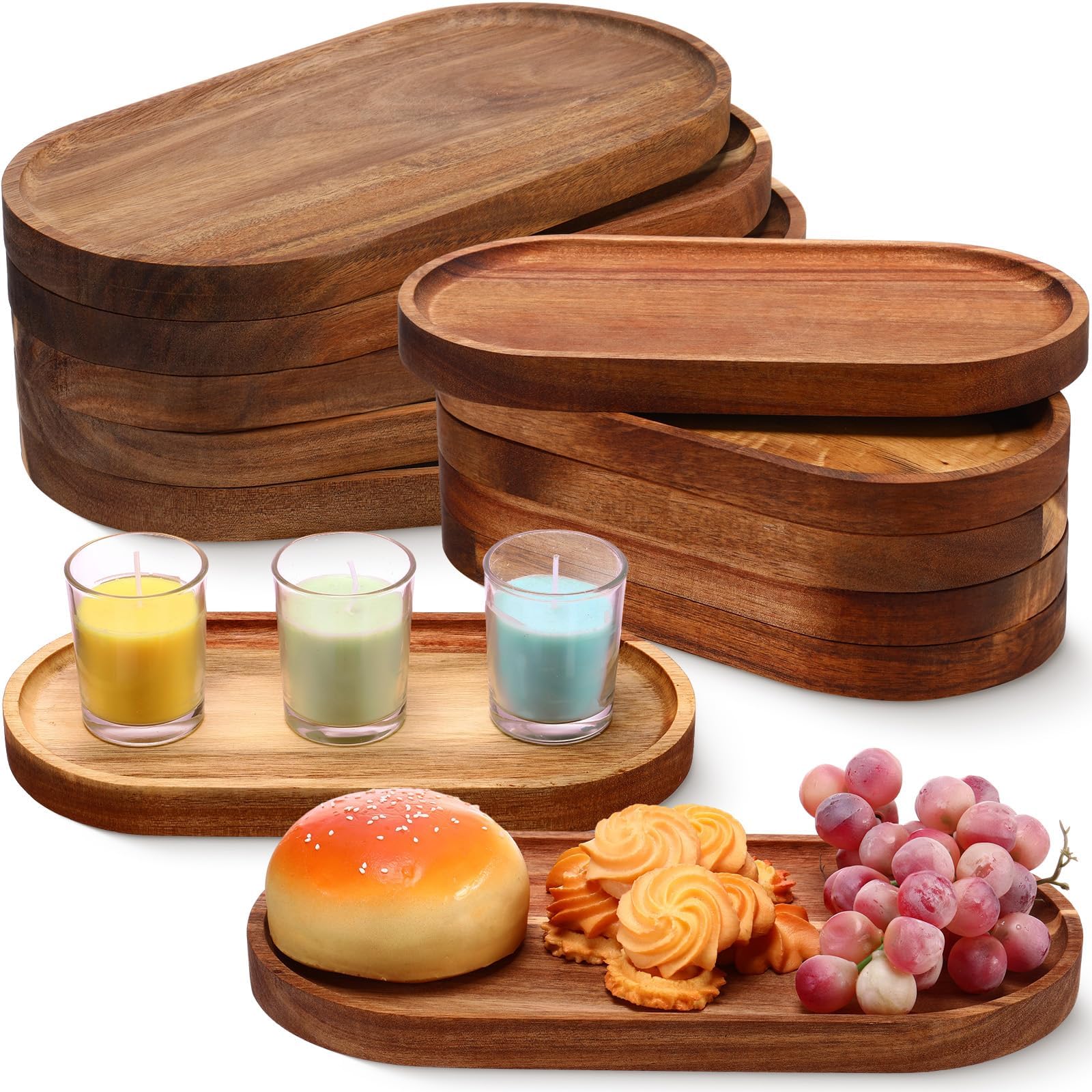 Amazon.com | Rtteri 10 Pcs Acacia Wood Trays, 13.8 x 5.8 Inch Large ...
