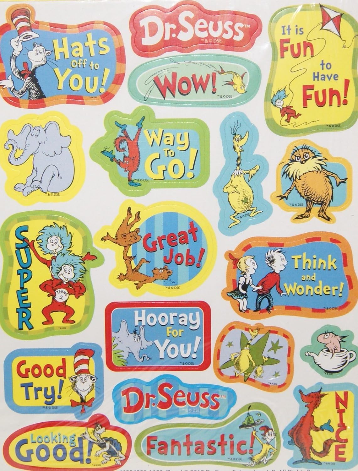 Amazon.com: Dr Seuss 3 Sheets 57 Self Adhesive Stickers : Toys & Games