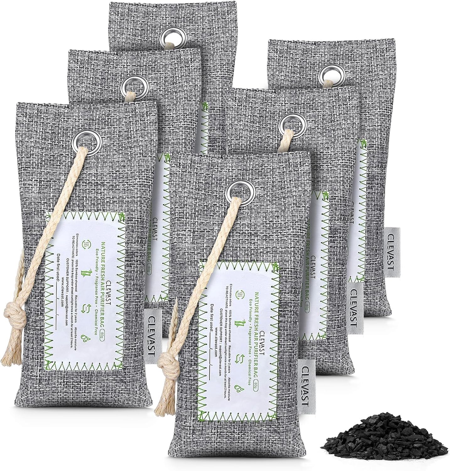 CLEVAST 6 Pack Activated Bamboo Charcoal Air Purifying Bags(6x60g ...