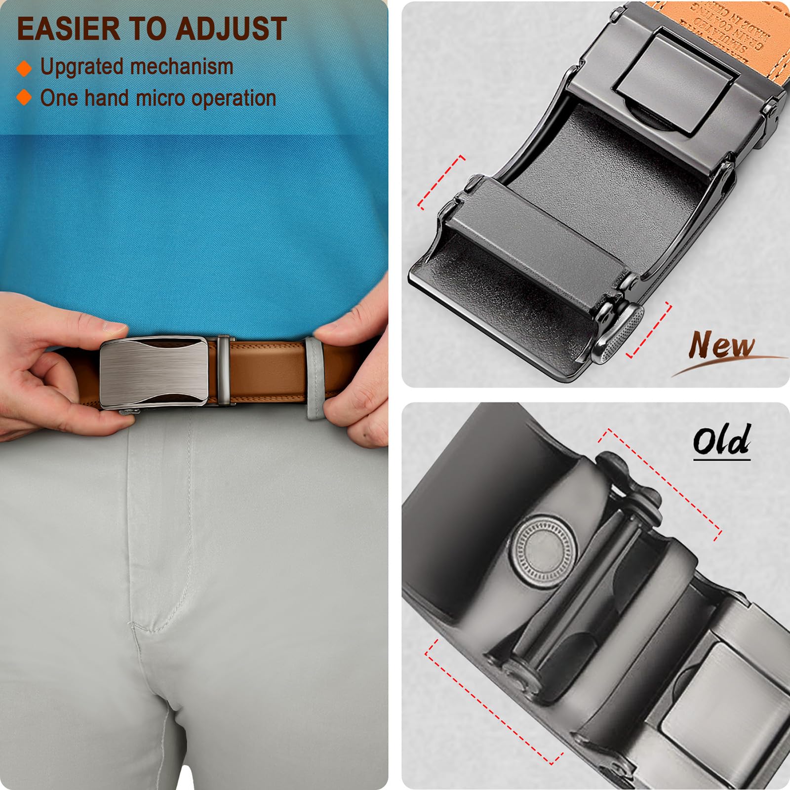 KEMISANT Mens Ratchet Belt 2 Units,Sliding Belt For Gift Mens Dress ...