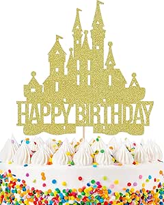 Amazon.com: MYAMPED Castle Birthday Cake Topper - Double-Sided Gold ...