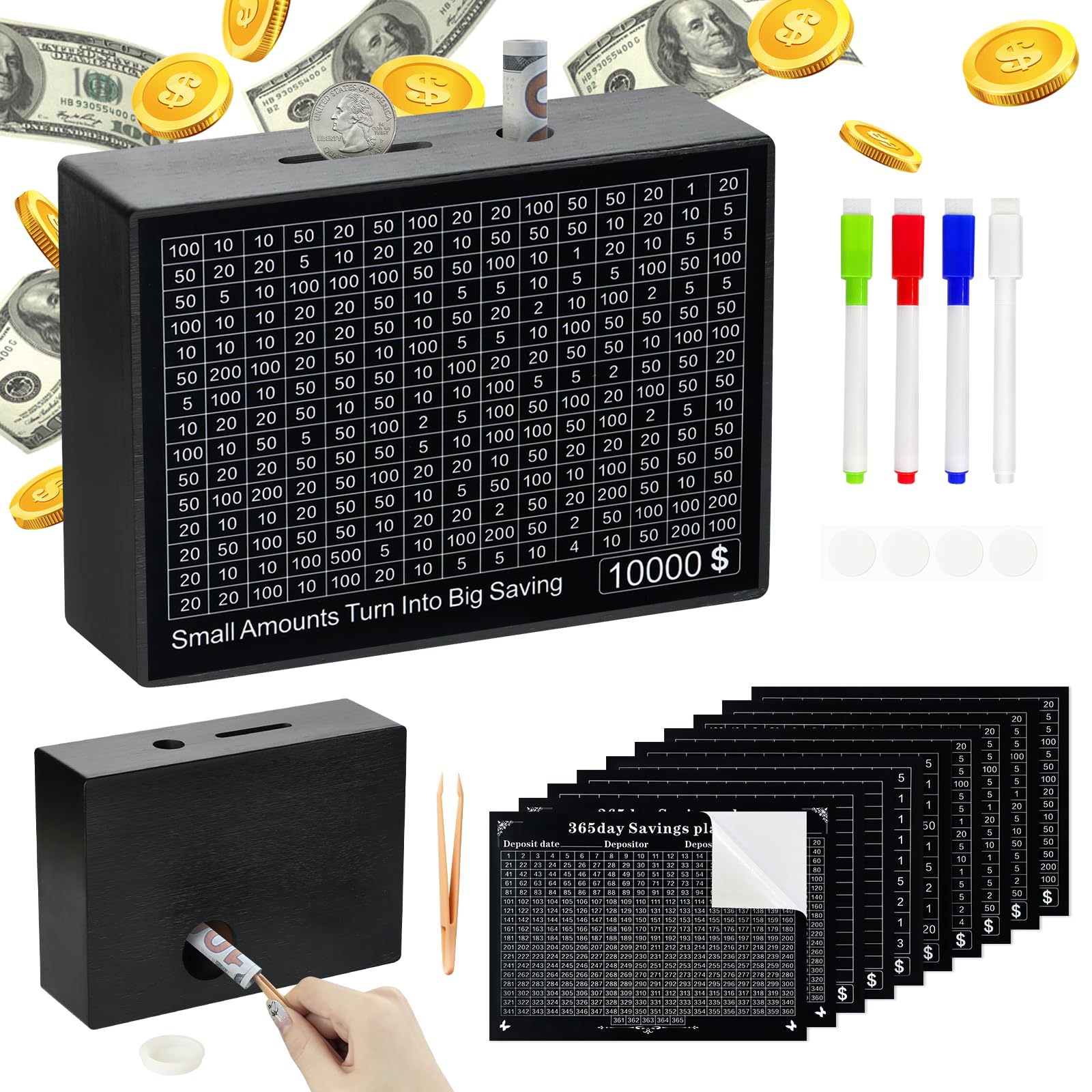 Amazon.com: Imeepa Wooden Money Savings Box Cash Vault Savings Challenge Box, 10000 Saving ...