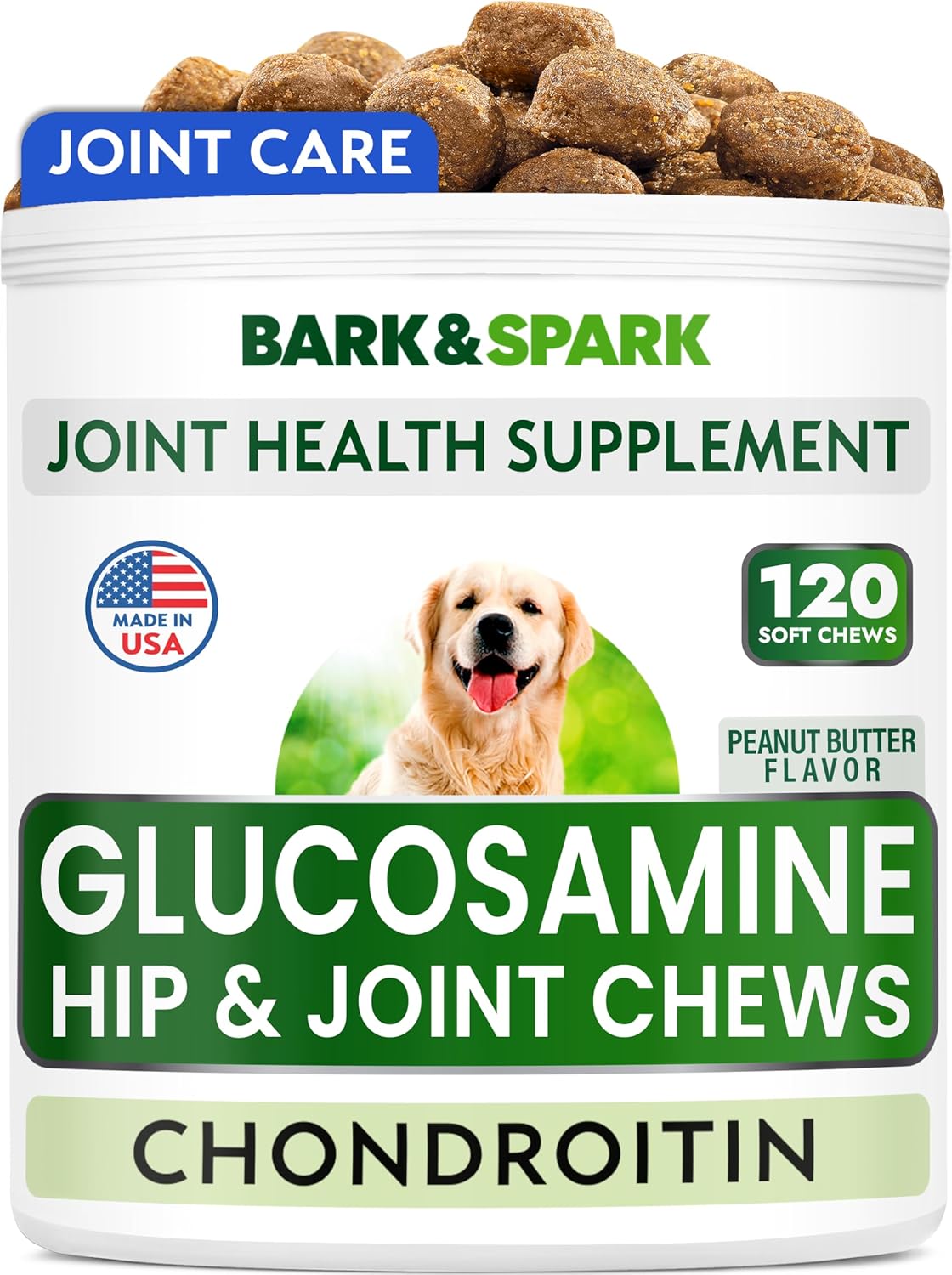 BARK&SPARK Glucosamine Dog Treats - Joint Pain Relief Supplement - Advanced Formula with ...