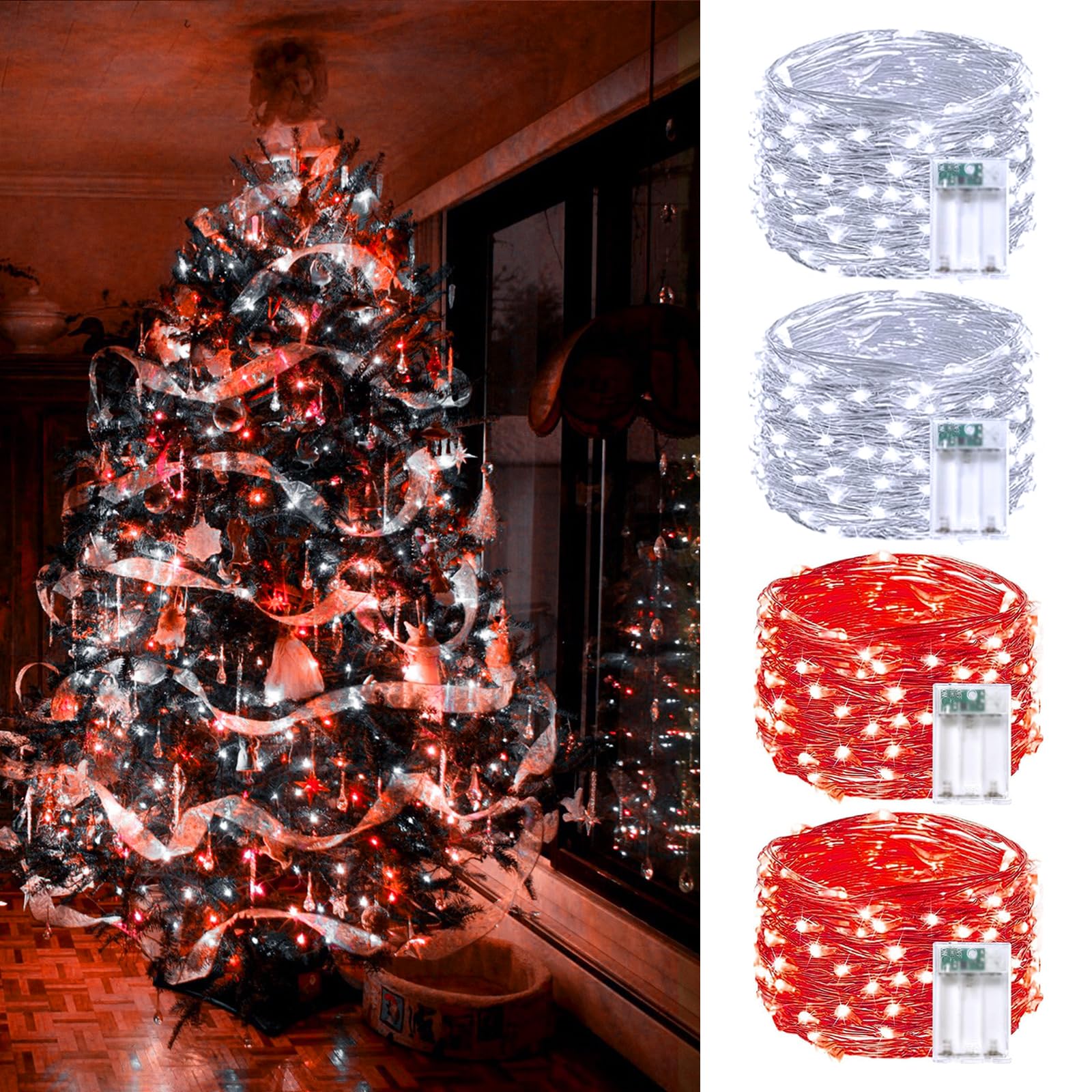 Snapklik.com : 4 Pack Fairy Twinkle Lights Battery Operated, 2 Pack Red ...
