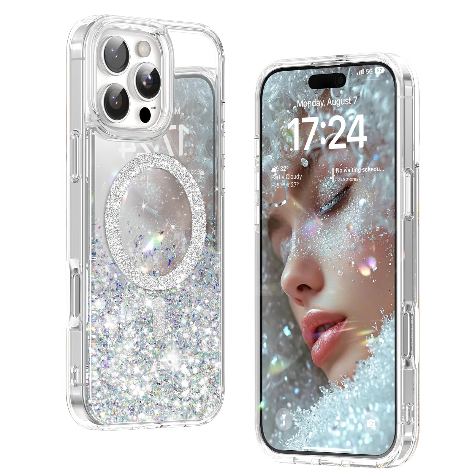 Amazon.com: Meifigno Epoxy Mirror Glitter Case for iPhone 16 Pro 6.3 ...