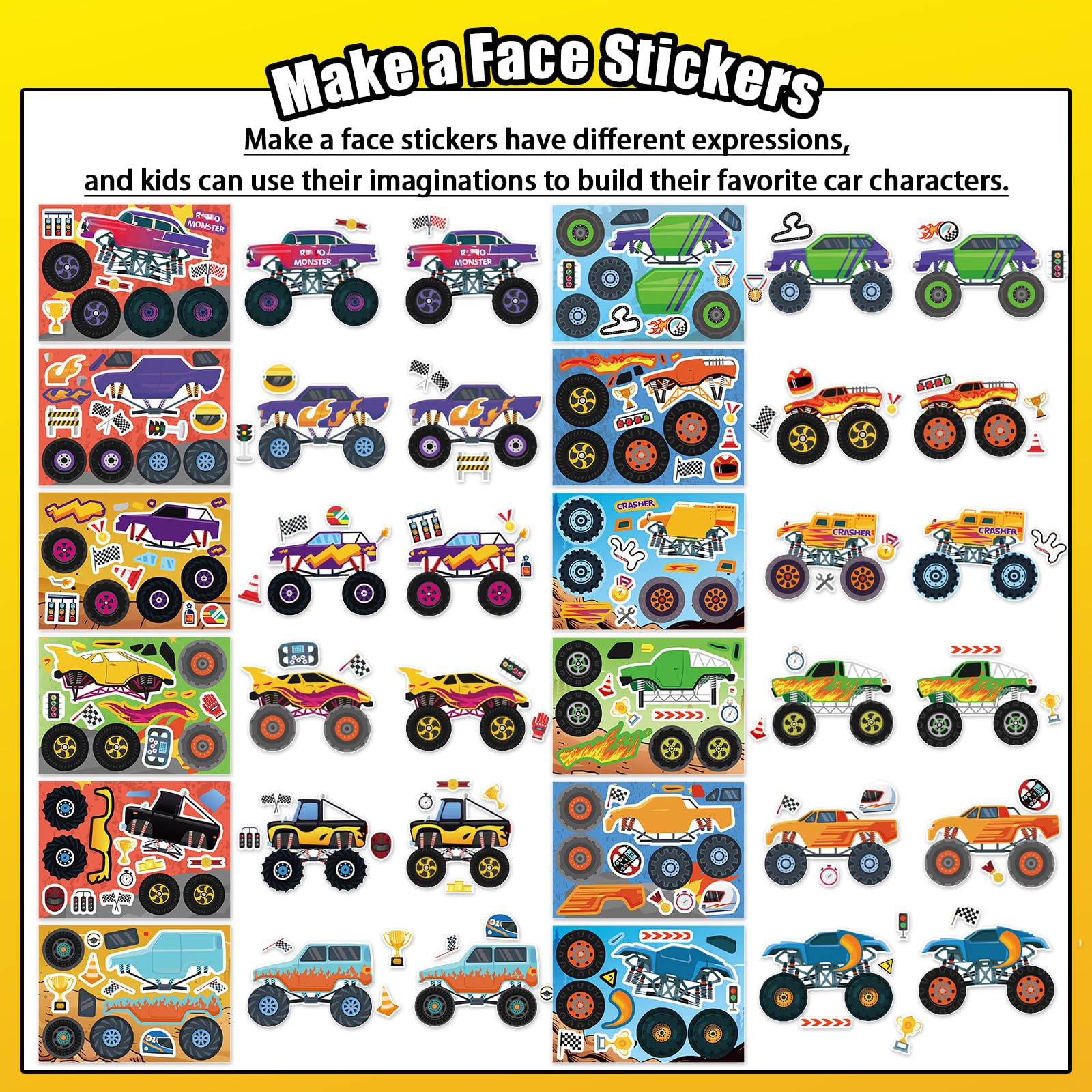 Snapklik.com : Monster Truck Car Sticker For Kids Crafts, 24 Sheets ...