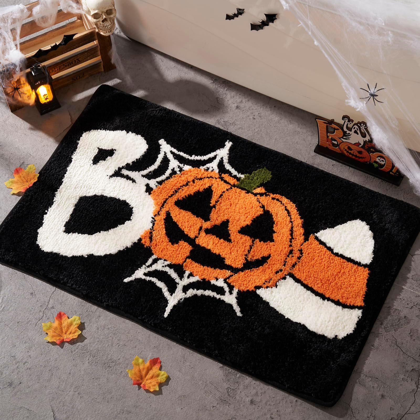 Amazon.com: UNIBATH Halloween Pumpkin Bath Rugs: Non Slip Washable ...