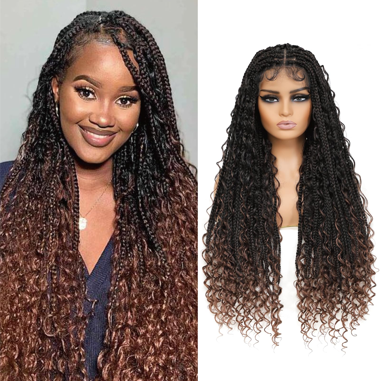 Amazon.com : Humistwbiu Bohemian Braided Wigs Boho Box Braid Wigs ...