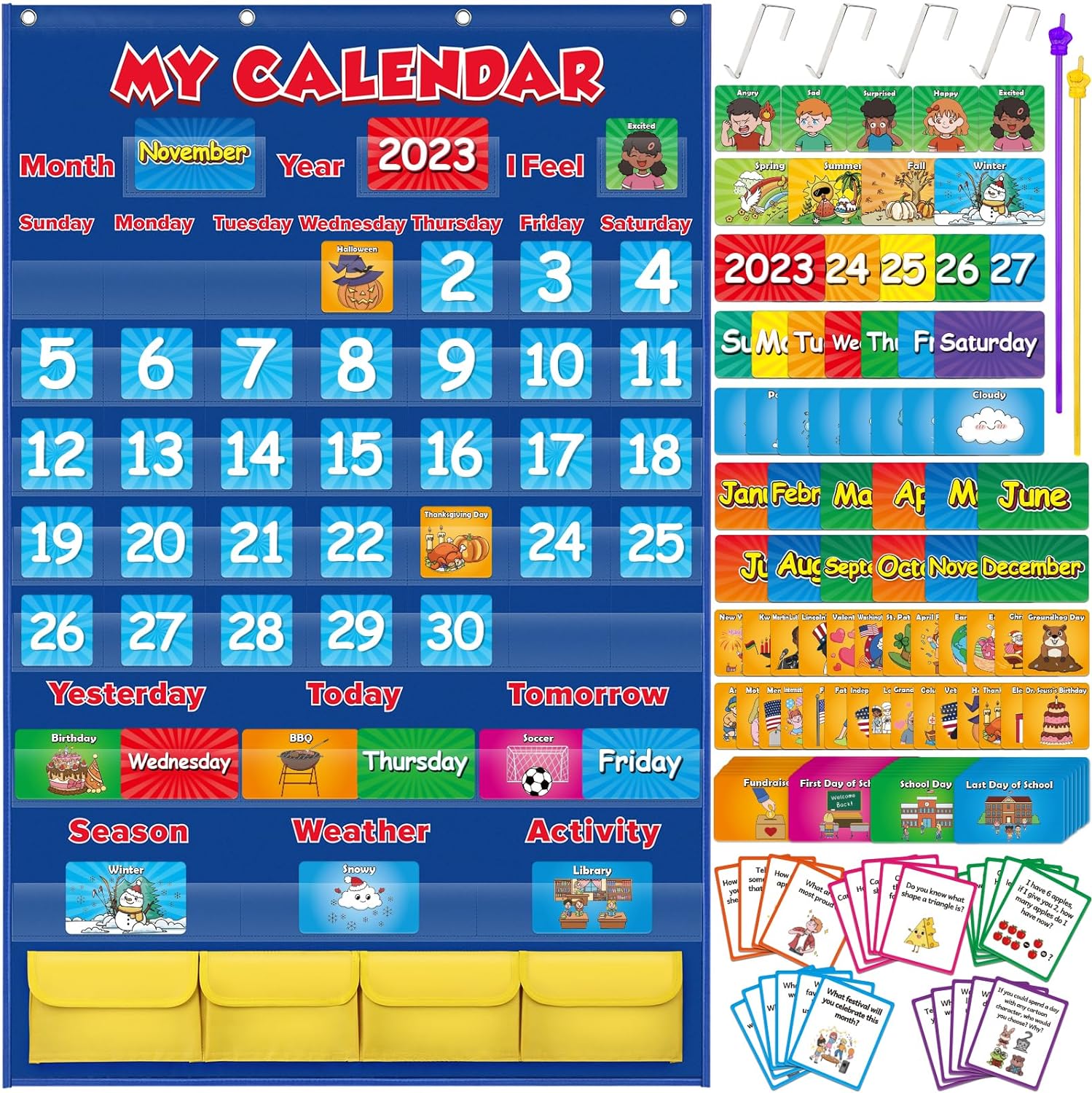 Aizweb Classroom Calendar Pocket Chart,Monthly Calendar for Kid ...
