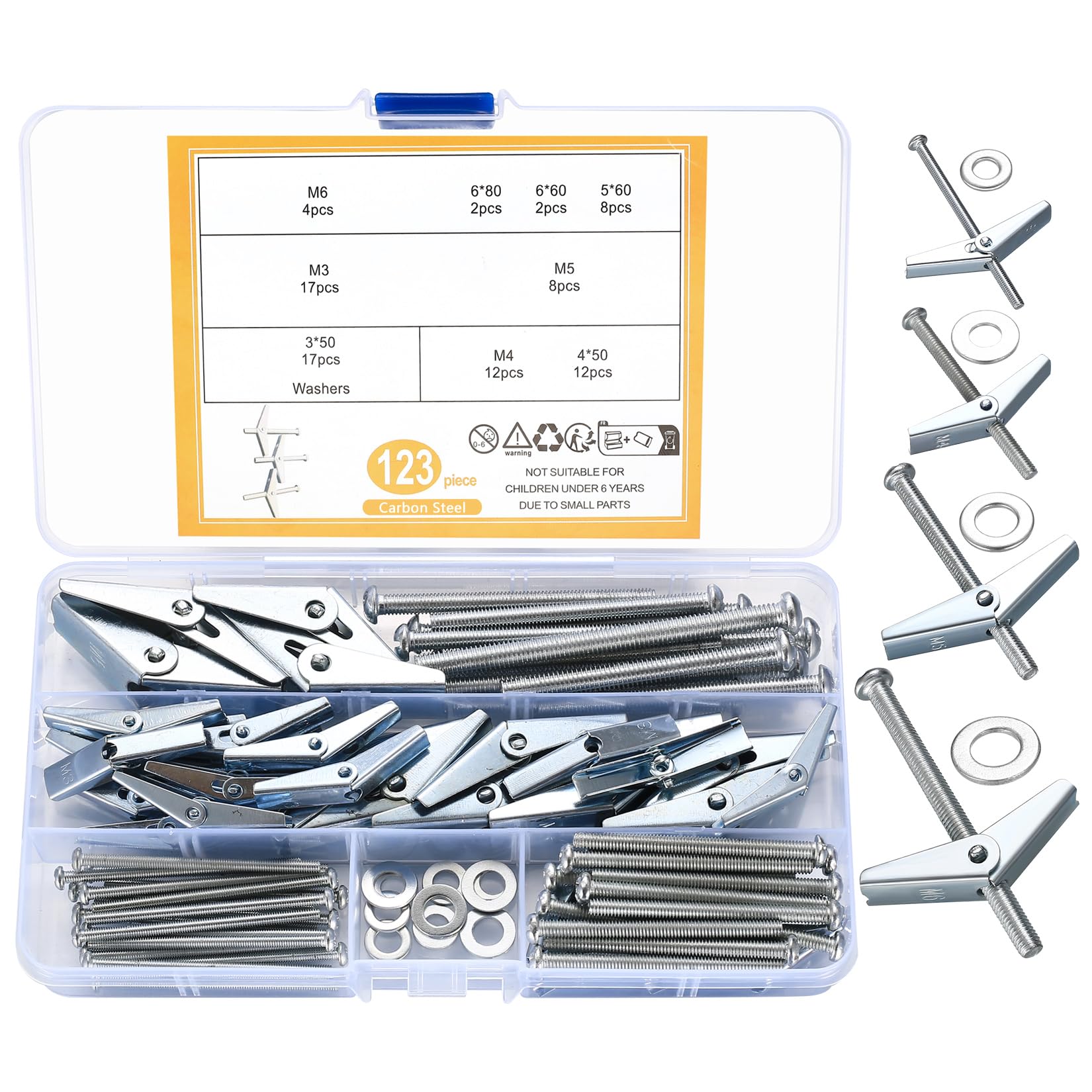 qxayxa 123 Pcs Plasterboard Fixings Screws Sets, Wing Spring Toggle ...