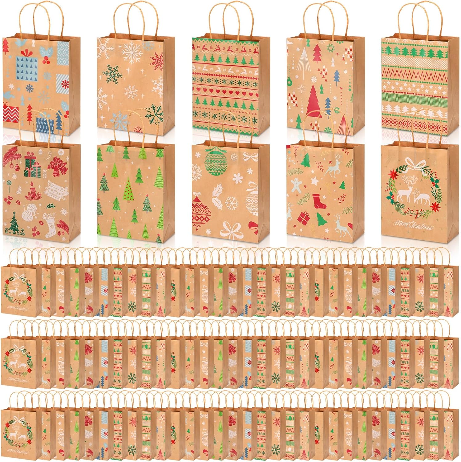 Amazon.com: Cholemy 200 Pcs Christmas Gift Bags Bulk, 9 x 7 x 3 Kraft ...
