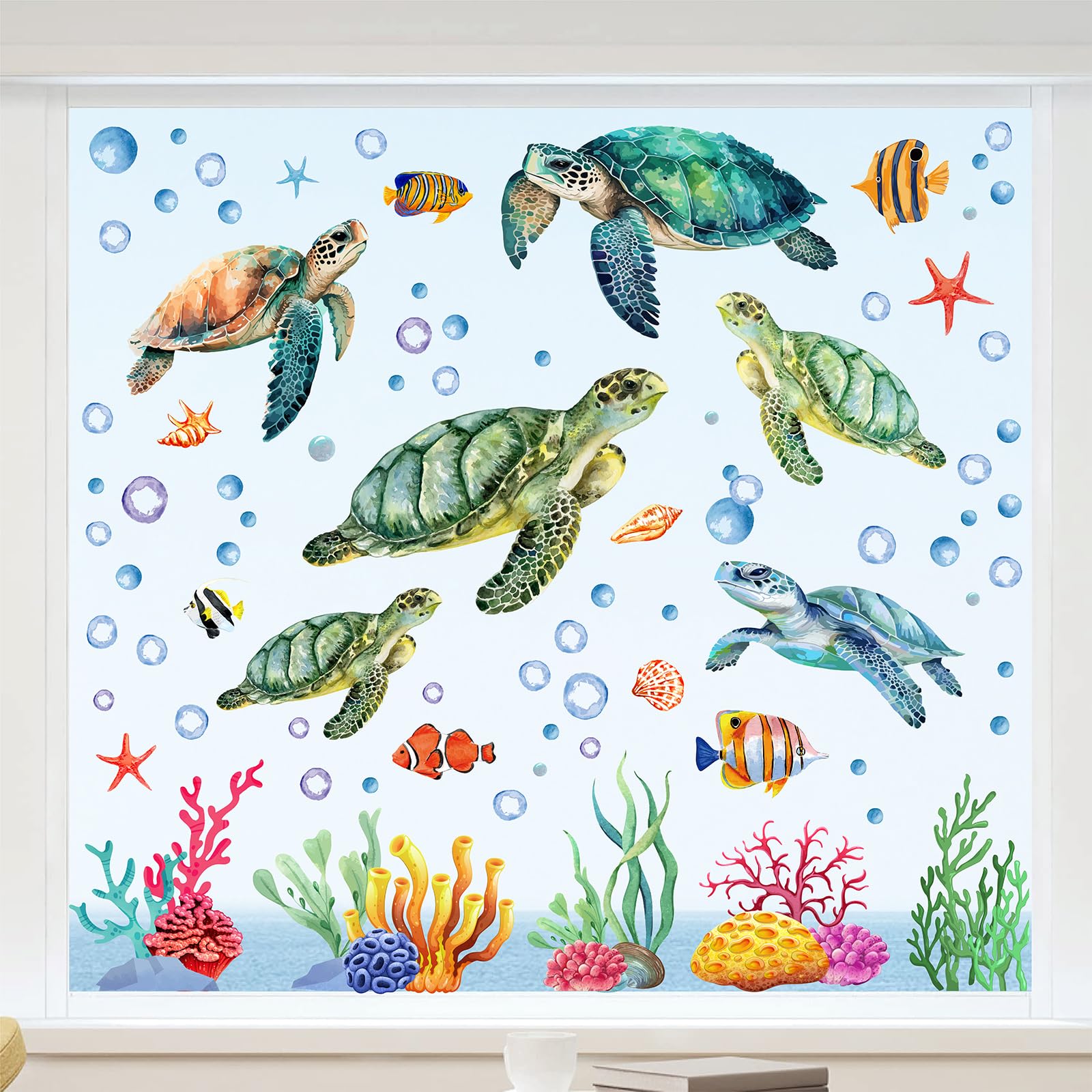 Amazon.com: Whaline 6 Sheet Summer Window Clings Watercolor Sea Turtle ...