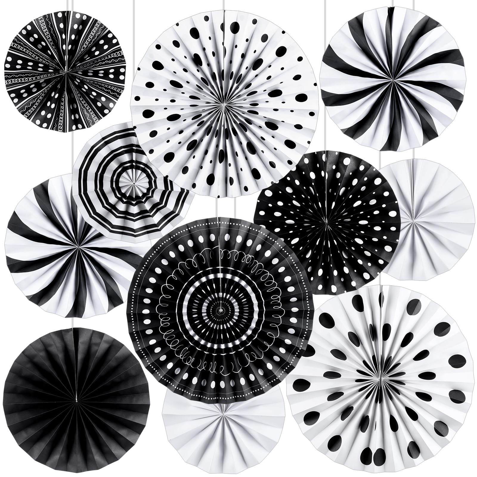 Amazon.com: Weekgrat 18 Pcs Black White Round Hanging Paper Fans Decor ...