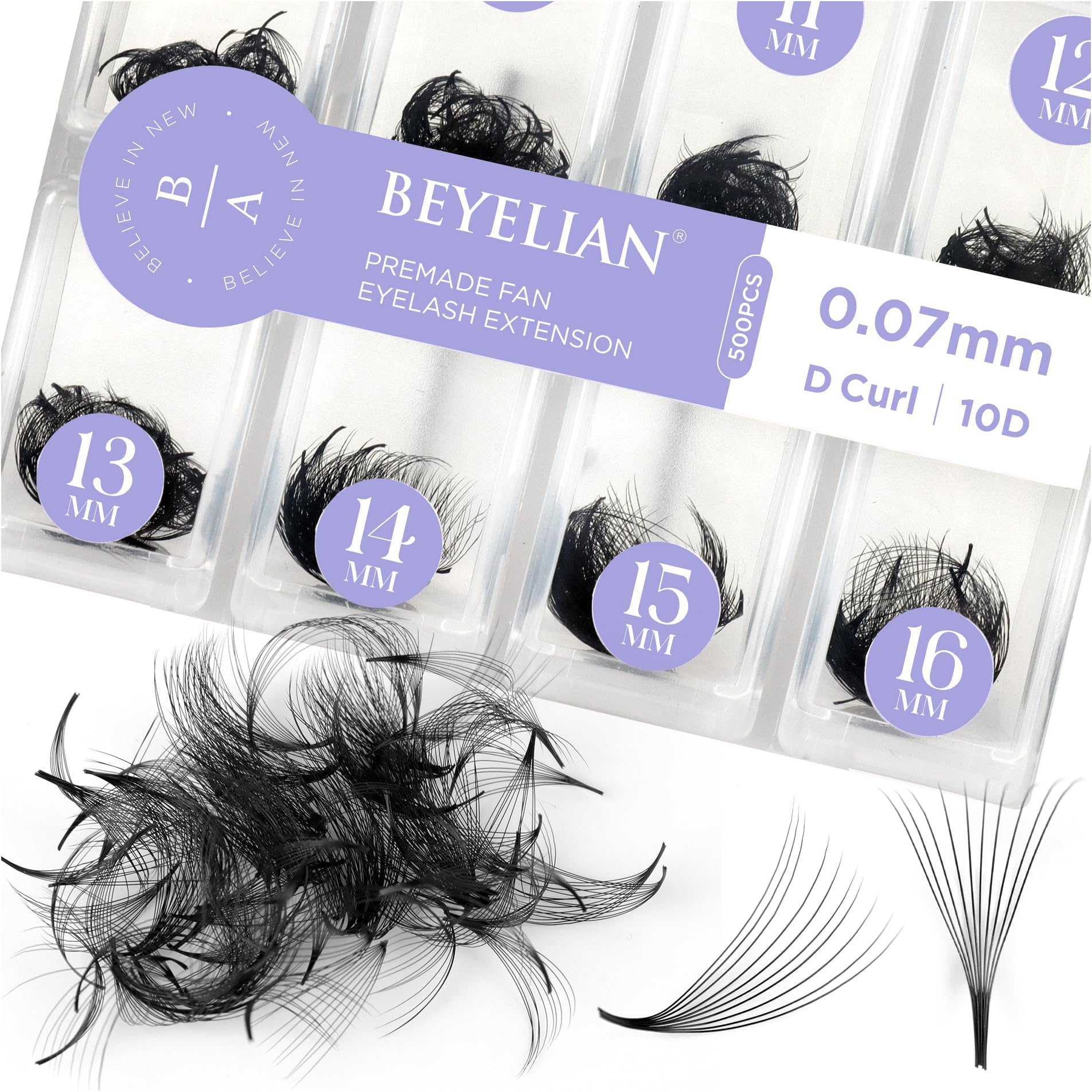 Amazon.com: BEYELIAN 500 Fans Premade Fans Eyelash Extensions 0.07mm ...