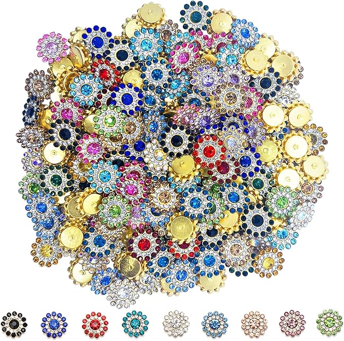 Amazon.com: 200Pcs Rhinestone Buttons 14 mm Embellishments - Flower ...