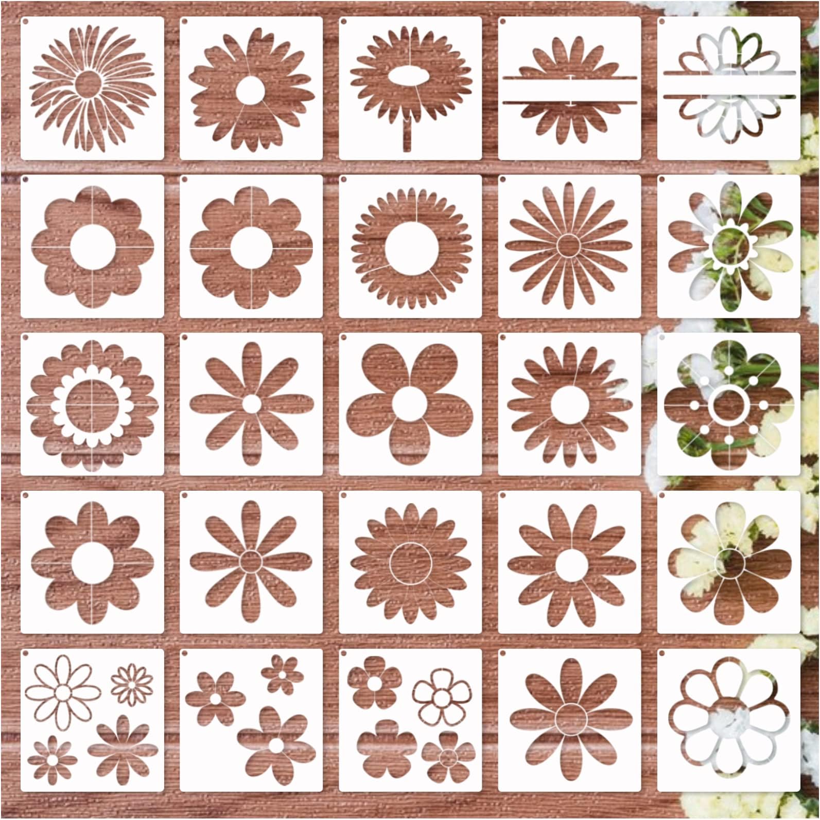 Amazon.com: 60 Reusable Flower Stencils for Painting on Wood and Canvas ...