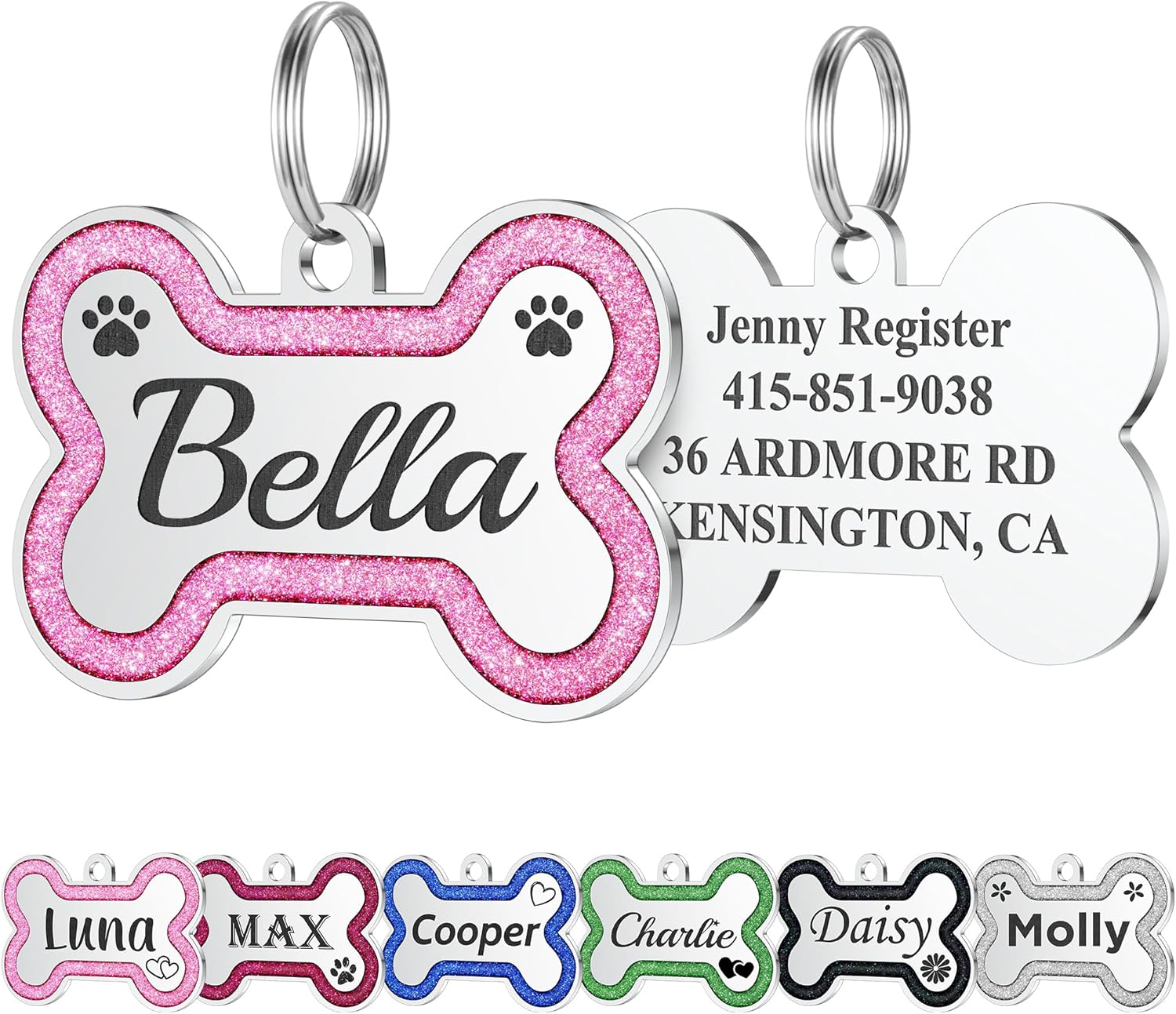 Amazon.com : GISUREY Stainless Steel Pet ID Tags in Glitter, Durable ...