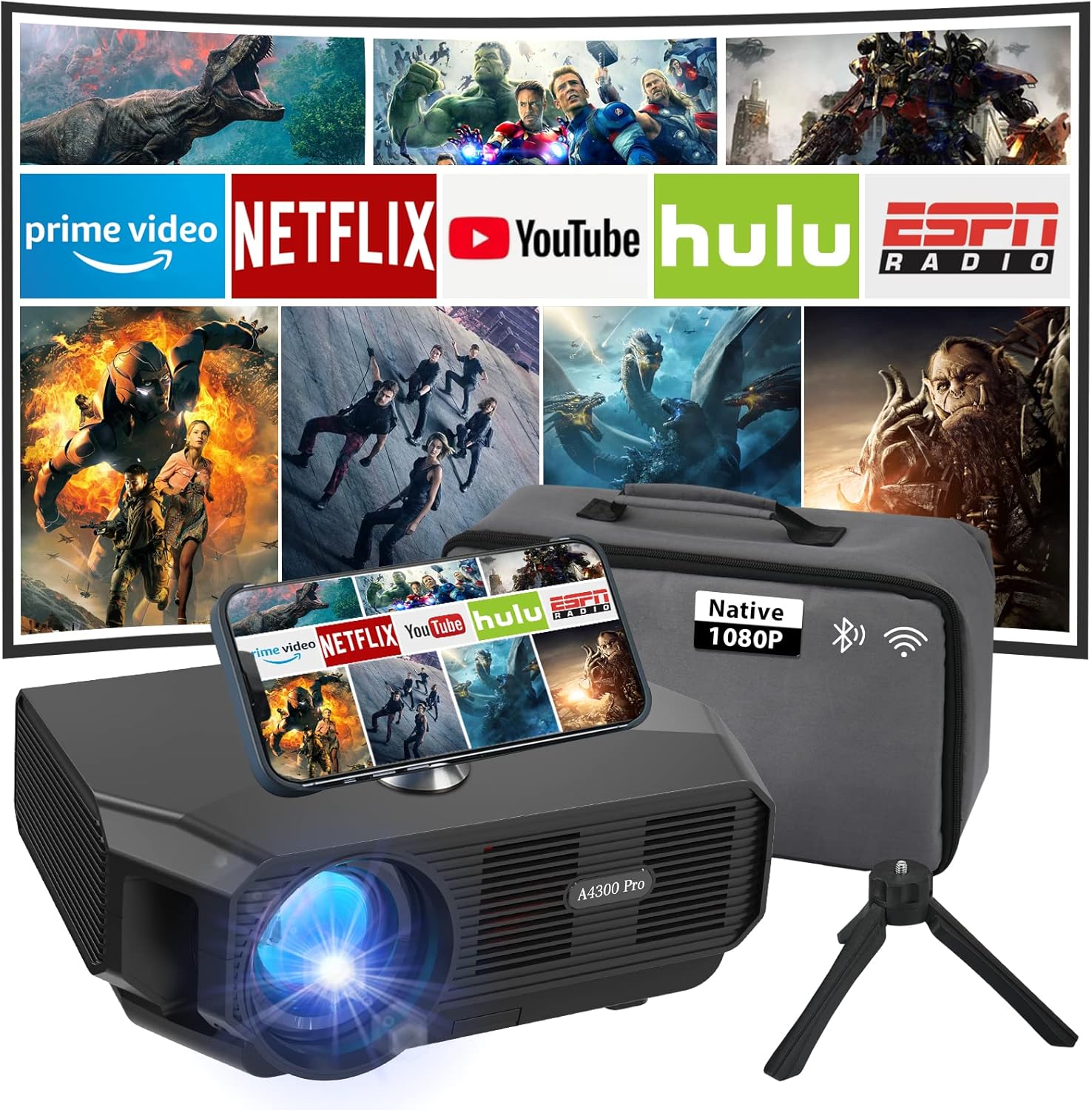 Projector with 5G WiFi and Bluetooth, Native 1080P 12000 Lumens ...