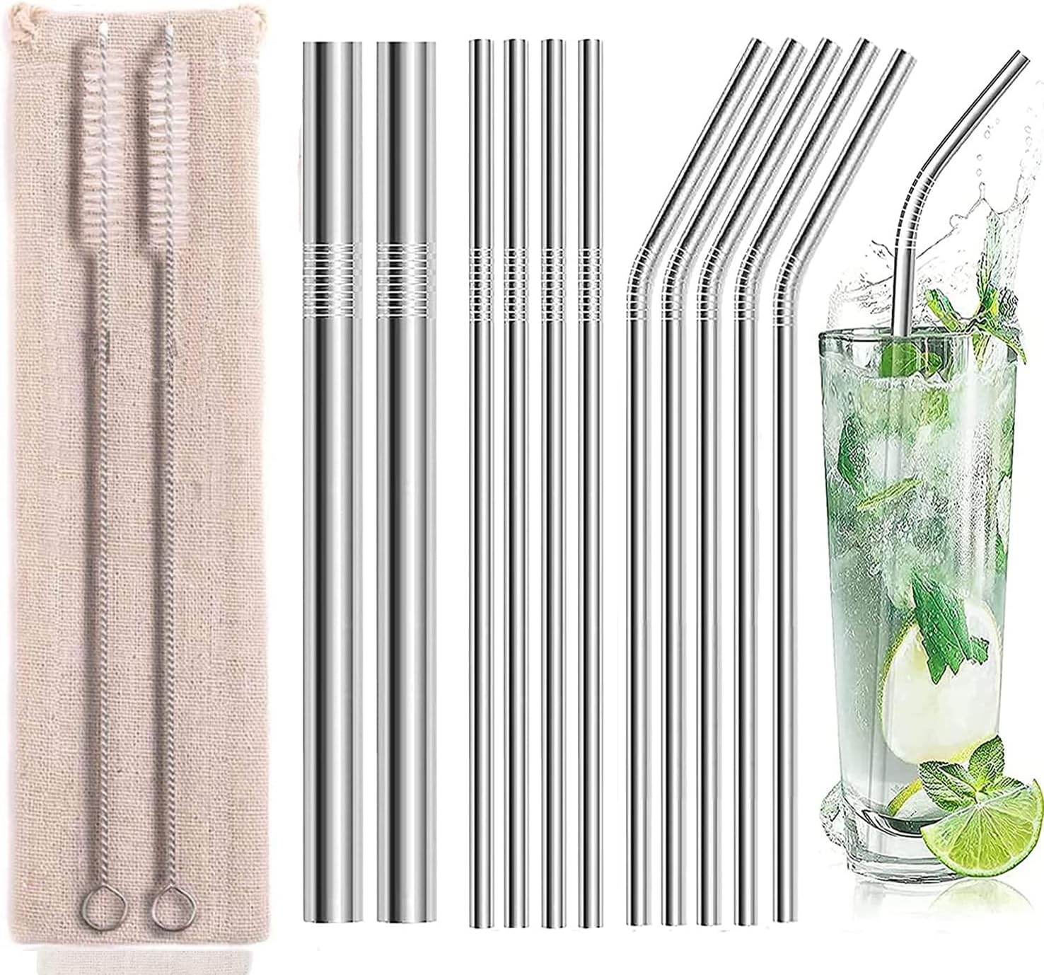 T Tersely 13pcs Reusable 304 Stainless Steel Straws- Various Metal ...