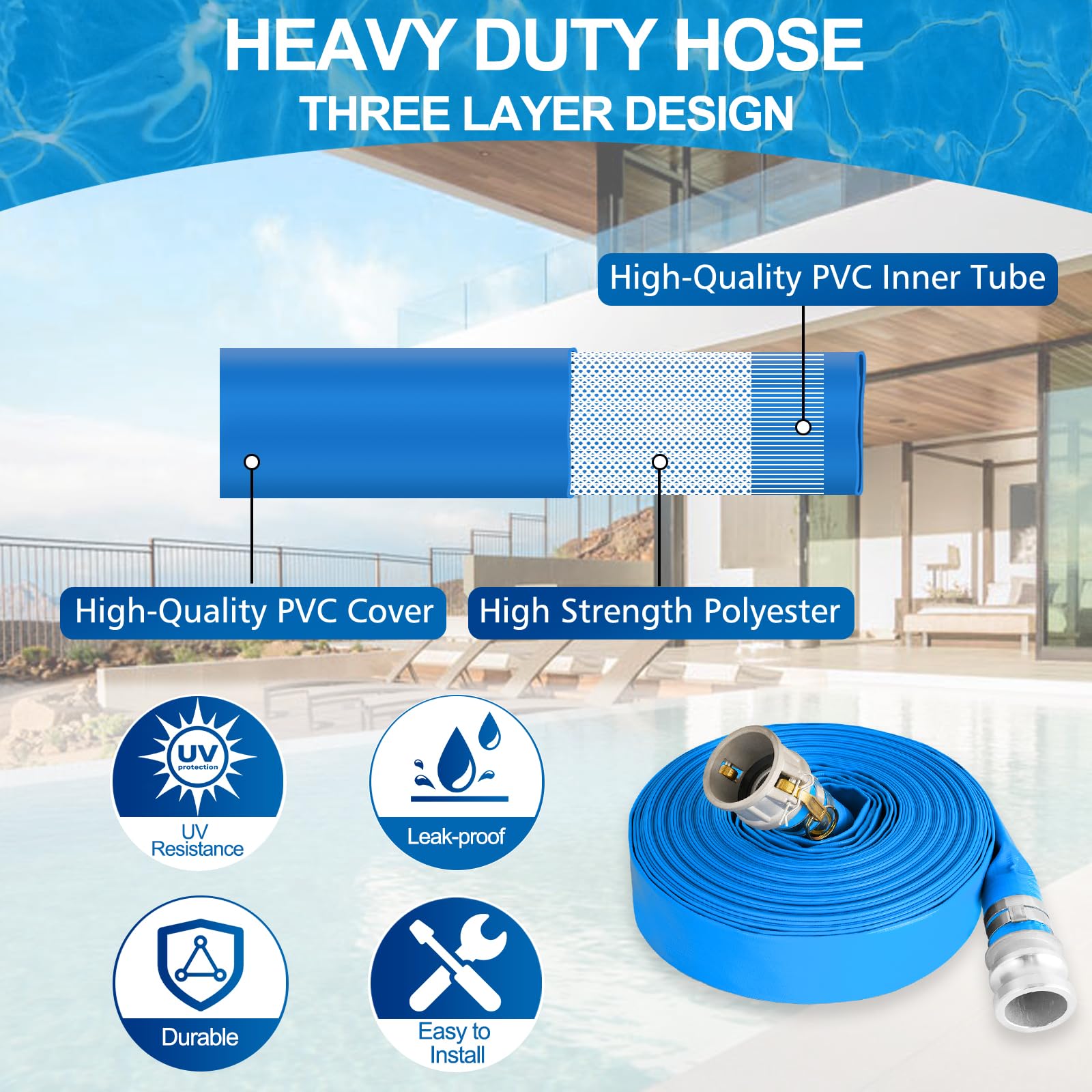 Snapklik.com : 1.5" X 50 Ft Backwash Hose For Swimming Pools, Heavy ...