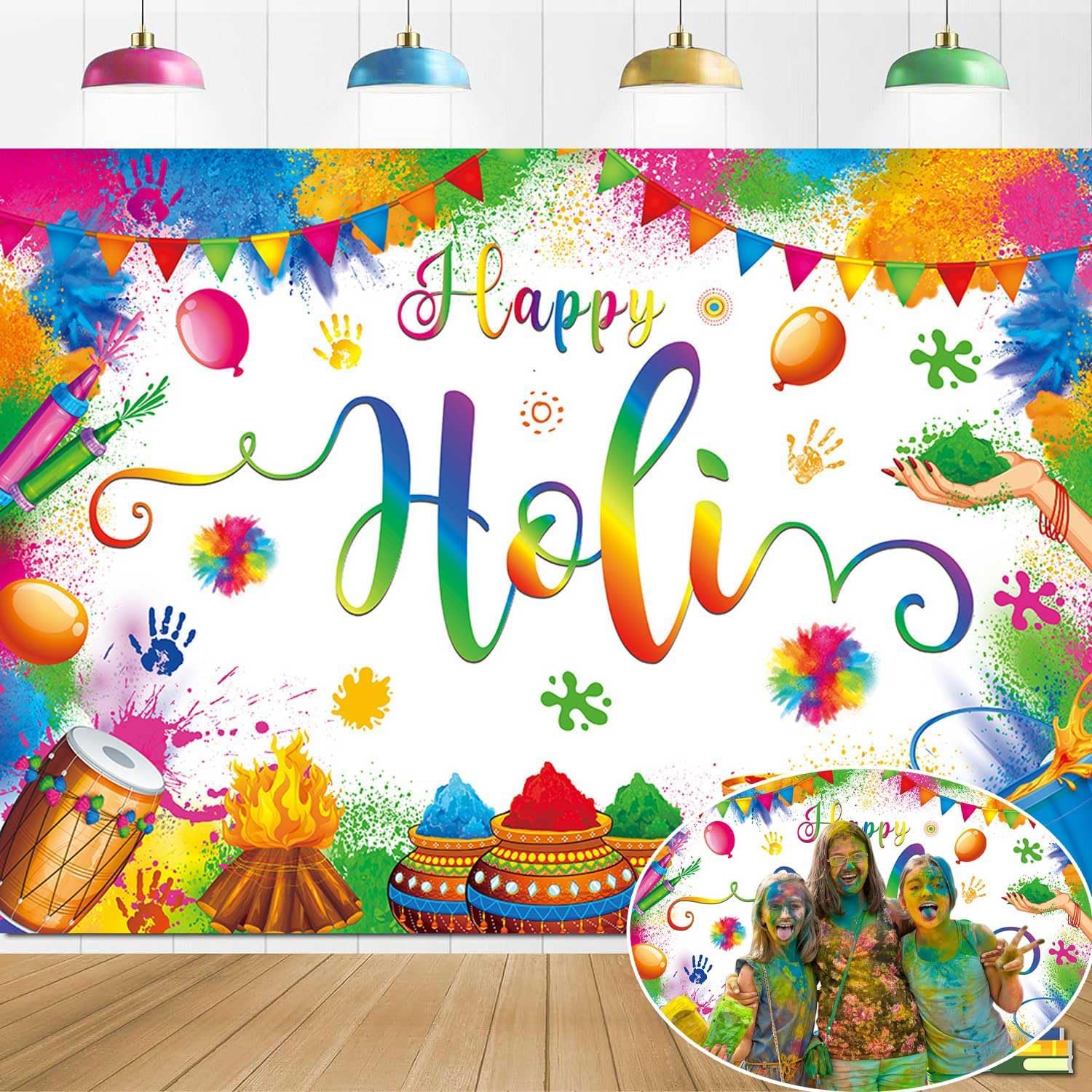 Amazon.com : Happy Holi Backdrop 7x5FT Indian Hindu Festival Party ...