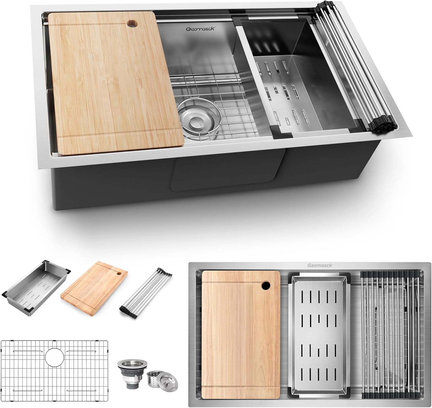 Gaomasck Workstation Sink,32 Inch Undermount Kitchen Sink,Single Bowl ...