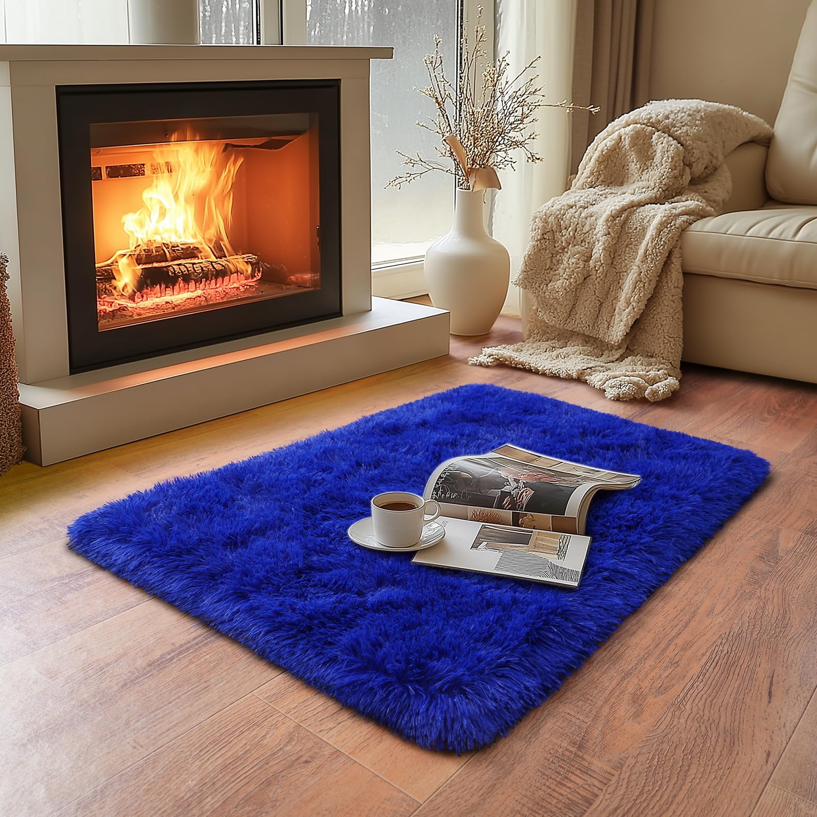 Amazon.com: Blue Fluffy Rug Soft Shaggy Fuzzy Carpet Plush Nursery Rug ...