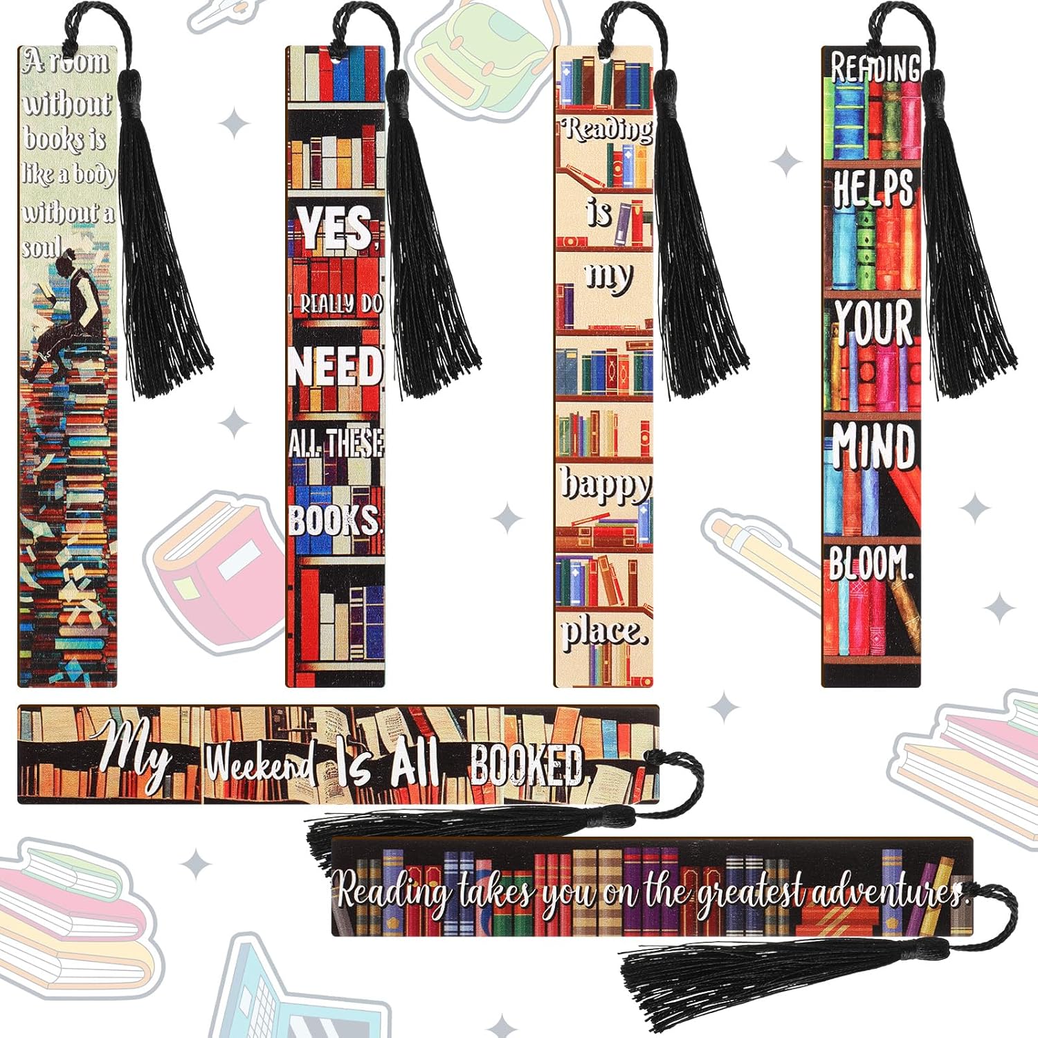 Amazon.com: Colarr 12 Pcs Wooden Bookmarks for Book Lovers Wood Vintage ...