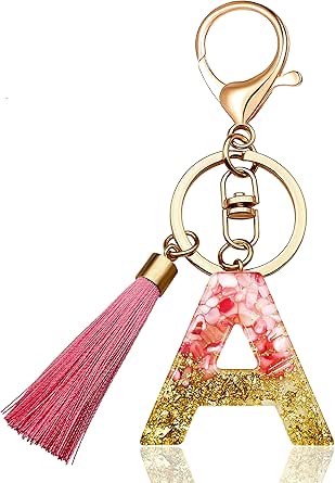 Letter Initial Keychains for Women Tassel Bling White Pink Cute shiny ...
