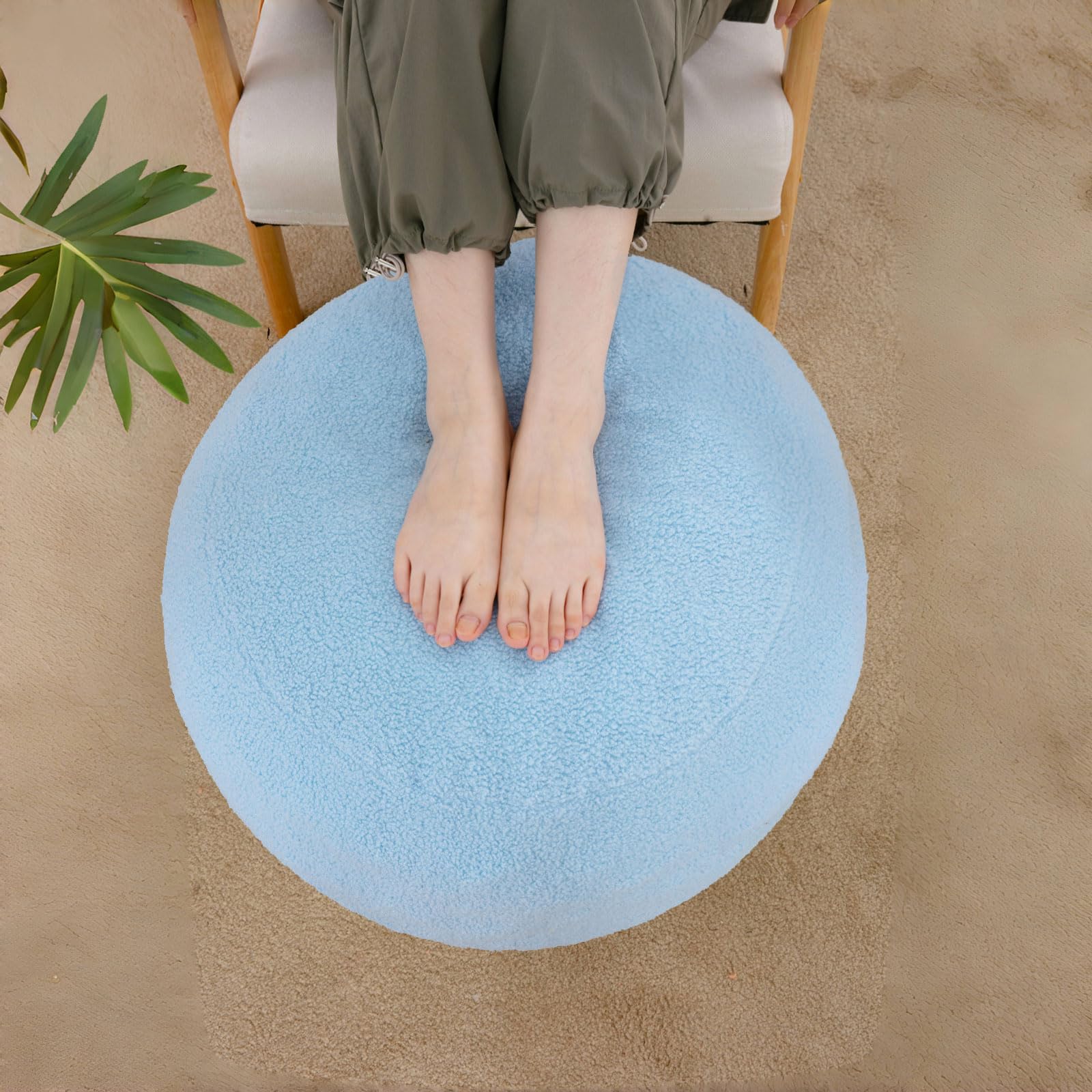 Amazon.com: Yueyocici Round Stuffed Pouf Ottoman,Teddy Velvet Fabric ...