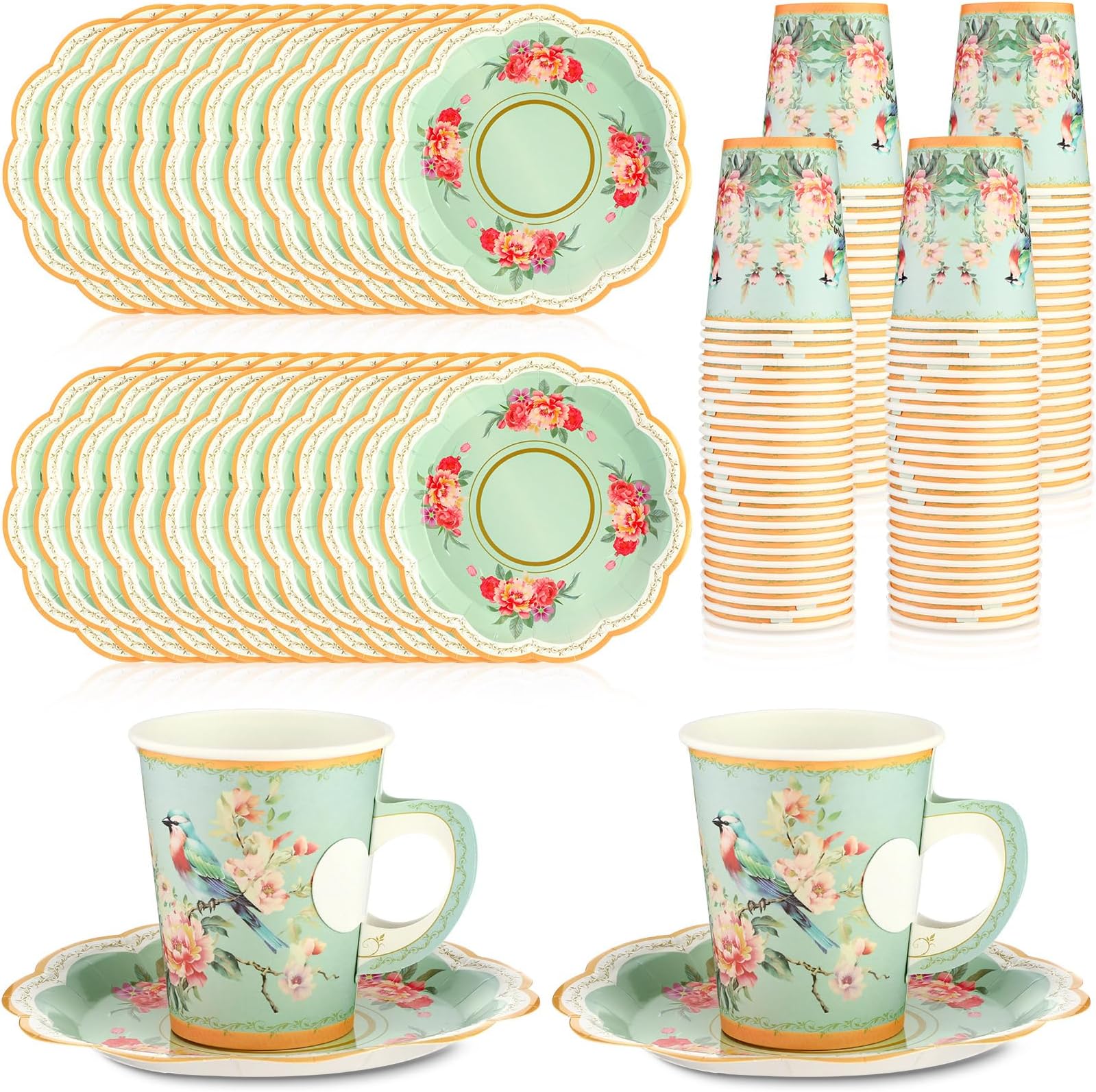 Amazon.com: Umigy 60 Sets Tea Party Decorations 6.5oz Floral Paper Tea ...