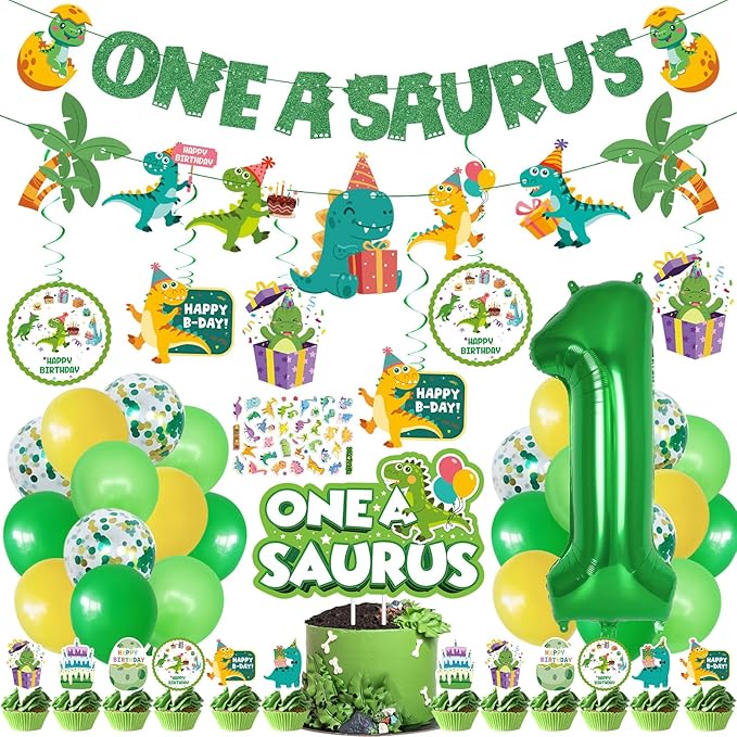 Amazon.com: JUYRLE One a Saurus Birthday Decorations- Dinosaur 1st ...