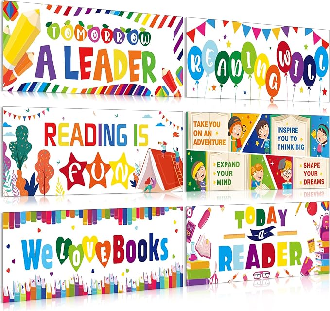 Amazon.com: Perkoop 6 Pcs Reading Classroom Decorations Reading Banner ...