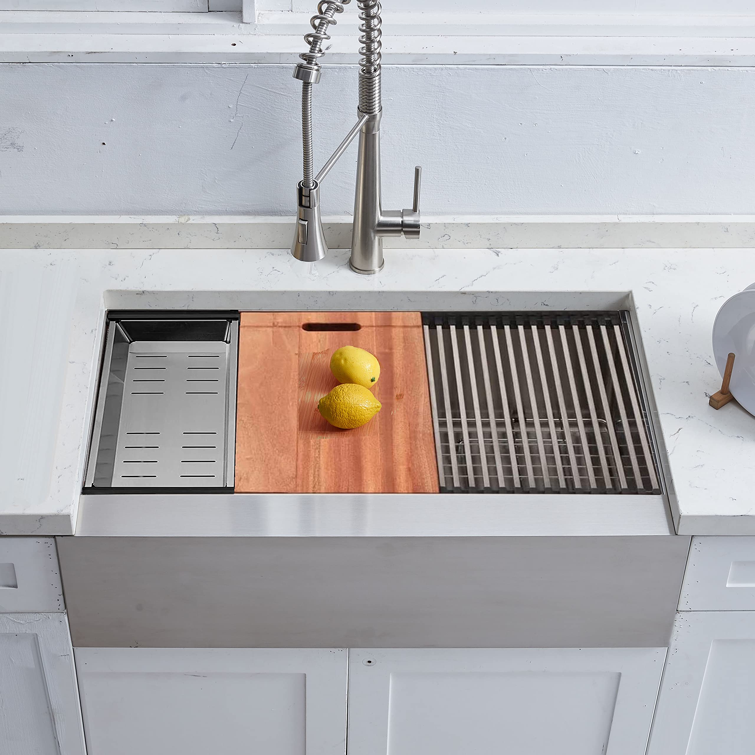 KINGO HOME 33 Inch Farmhouse Sink 33x22 Stainless Steel Workstation ...