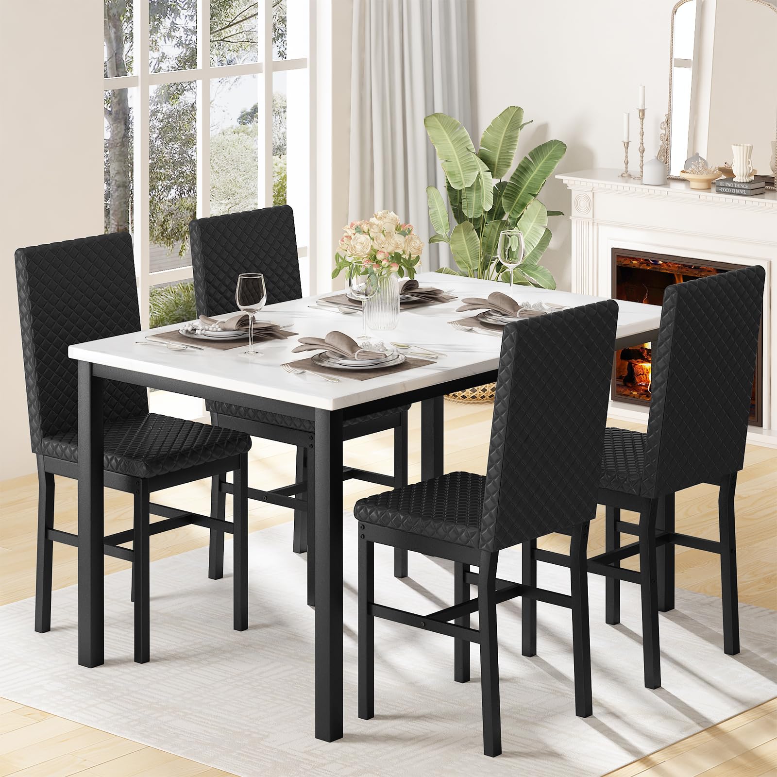 Amazon.com - Hooseng Dining Table Set for 4,Faux Marble Small Dining ...