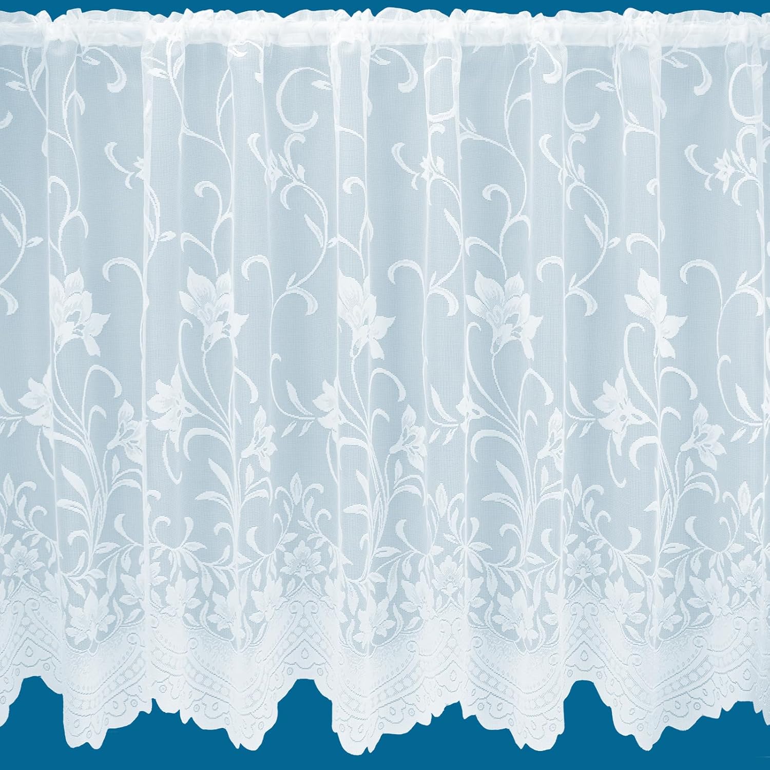 Summer Floral Trailing Leaf Pattern Net Curtains In White - Sold By The ...