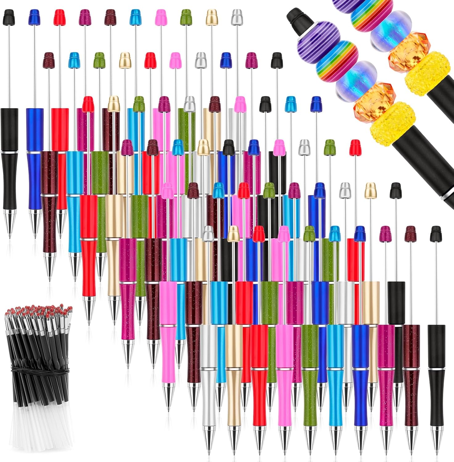 Amazon.com : 120PCS Beadable Pens Kit- 60PCS Beadable Pens Bulk 10 ...