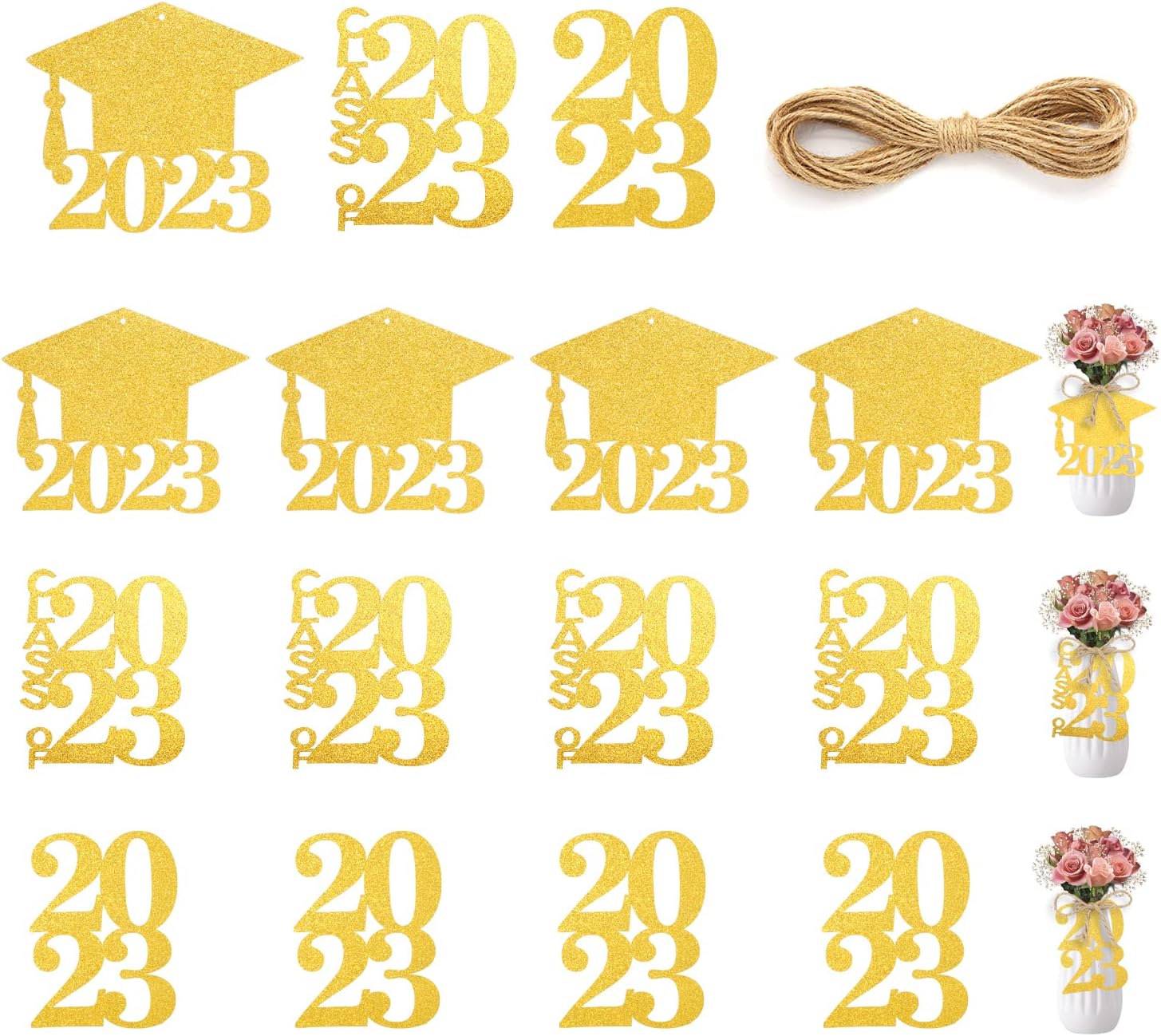 Amazon.com: 30pcs Glitter 2023 Cutouts Tags Graduation, Double Side ...