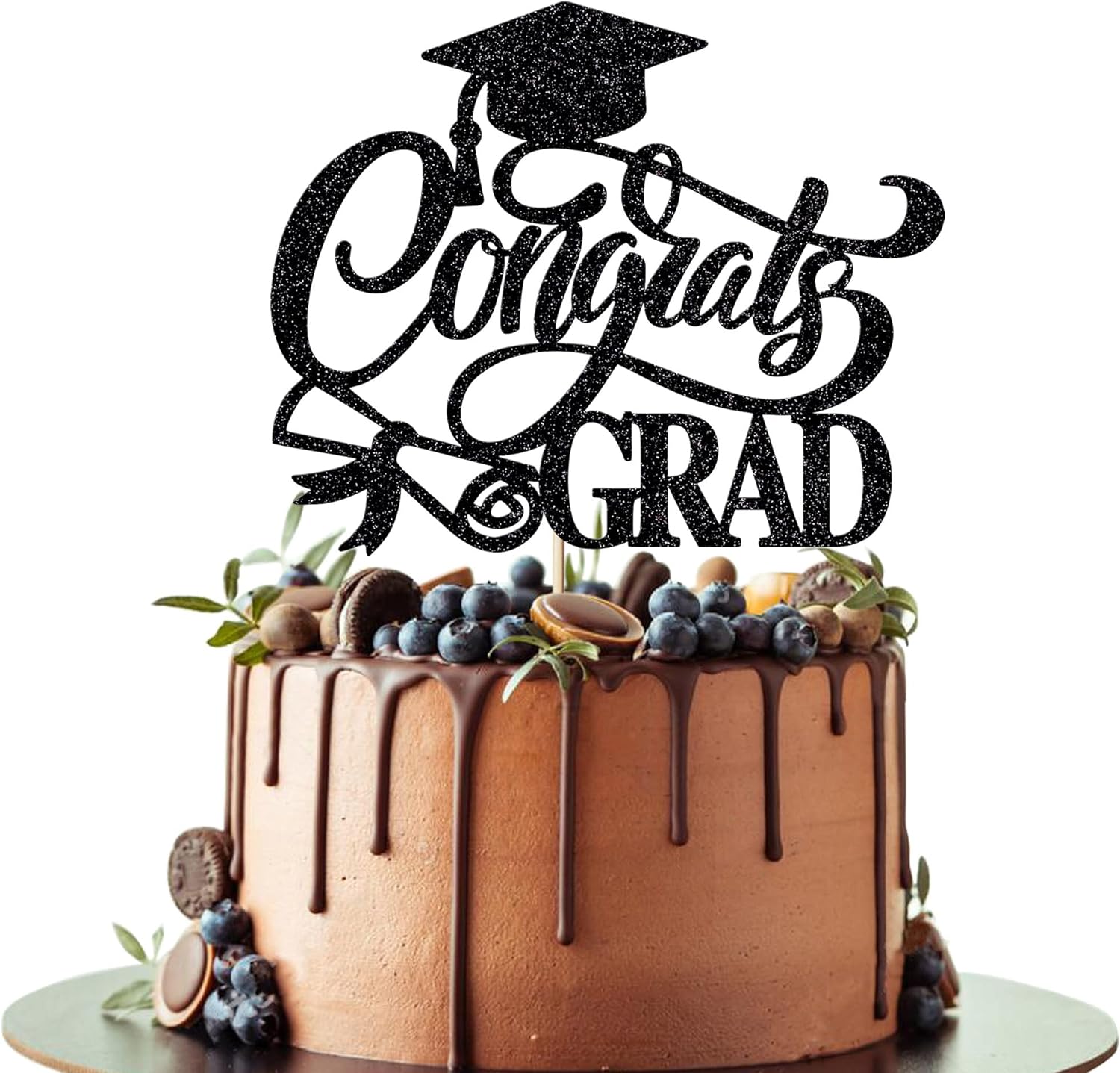 Amazon.com: Leetaivie Congrats Grad Cake Topper- Black Glitter ...