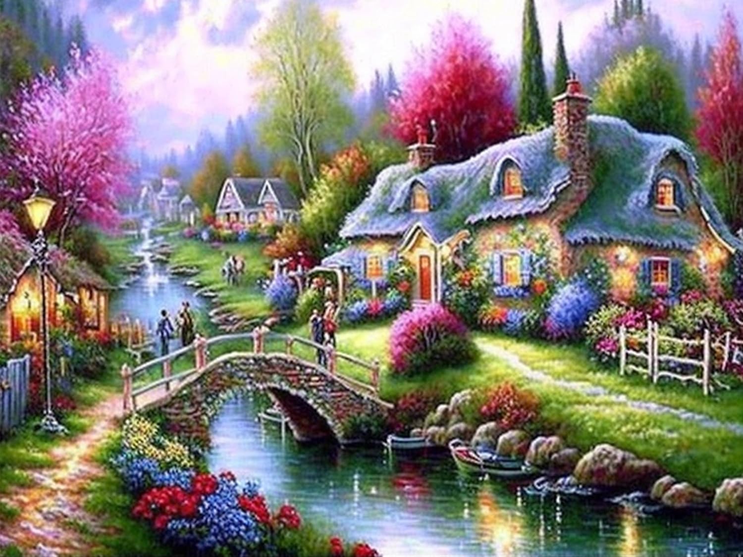 Ginfonr DIY 5D Diamond Art Kits for Adults, River Cottage Diamond ...