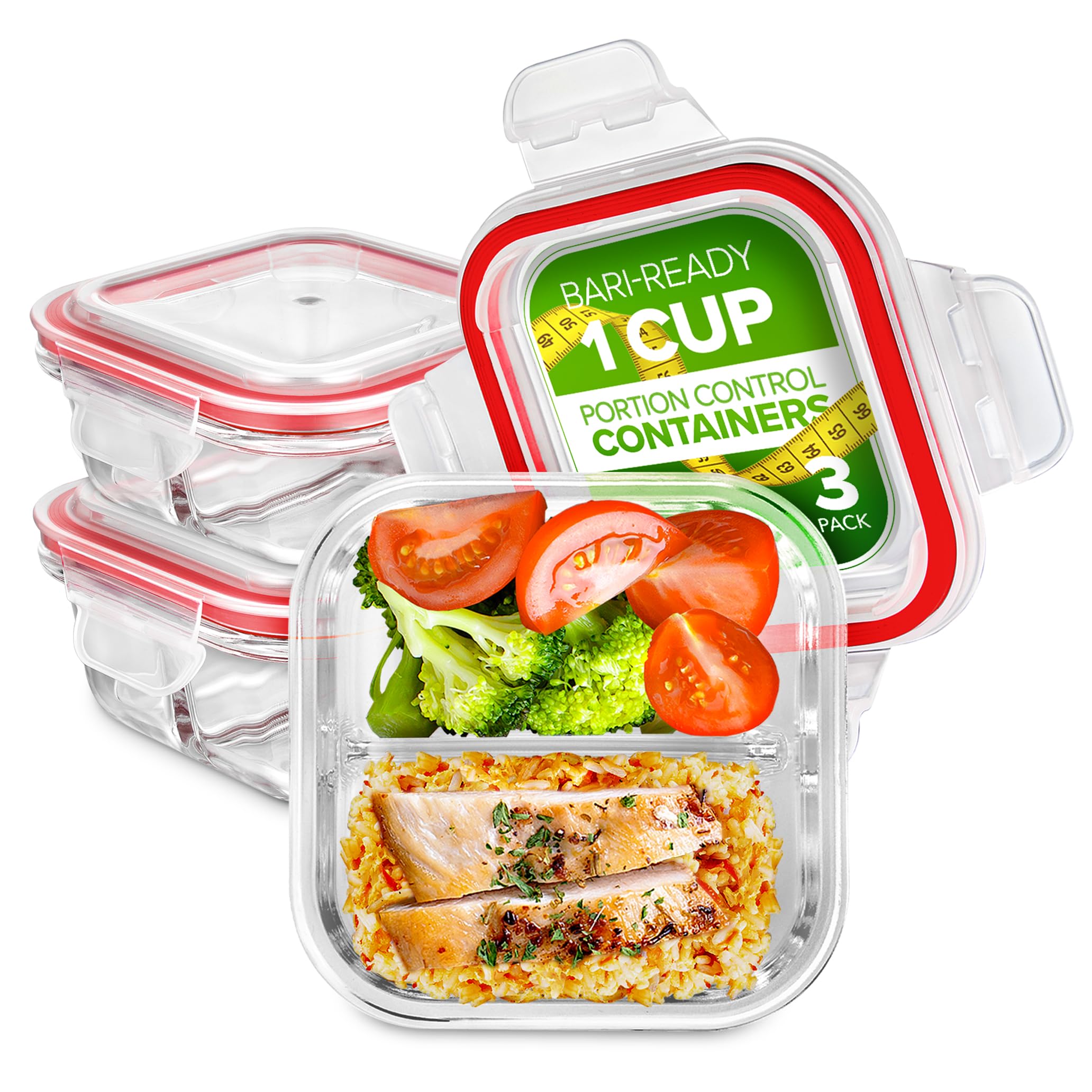 Amazon.com: Glass Portion Control Bariatric Containers (3 Pack), 1 Cup ...