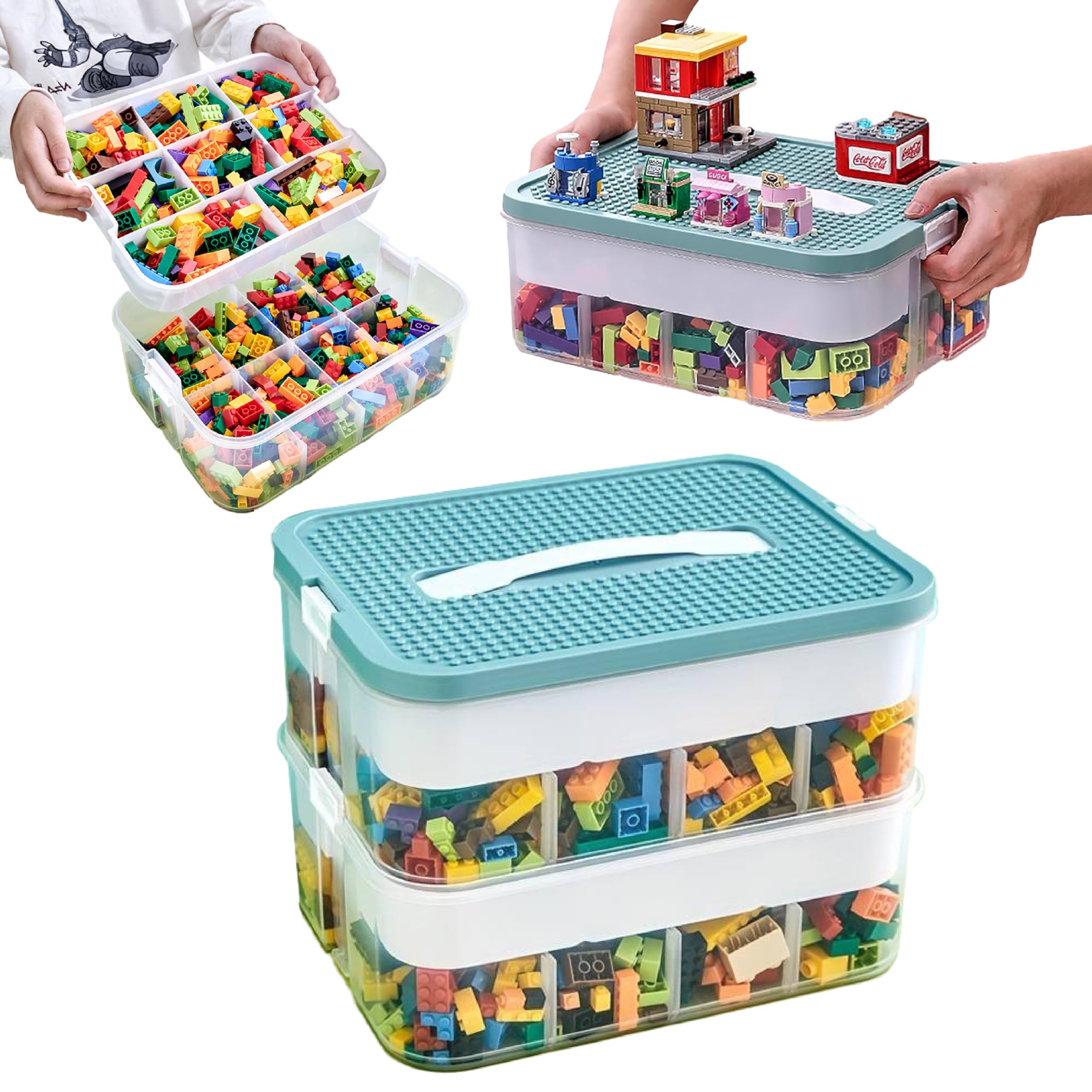 Hyperqua Plastic Storage Box with Lid for Lego, Drawer Organiser ...