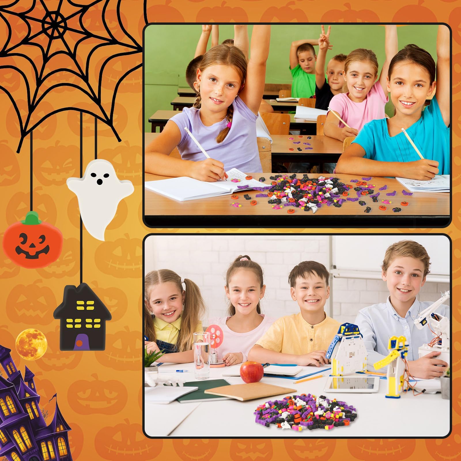 Snapklik.com : 300 Pcs Halloween Mini Erasers, Cute Small Bat Pumpkin ...