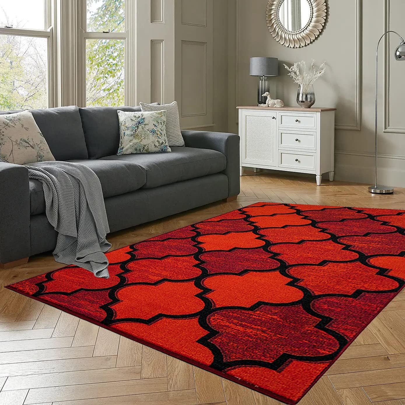 OZMIC Rugs Living Room Large Red Modern Flatweave Low Profile Thick ...
