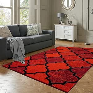 OZMIC Rugs Living Room Large Red Modern Flatweave Low Profile Thick ...