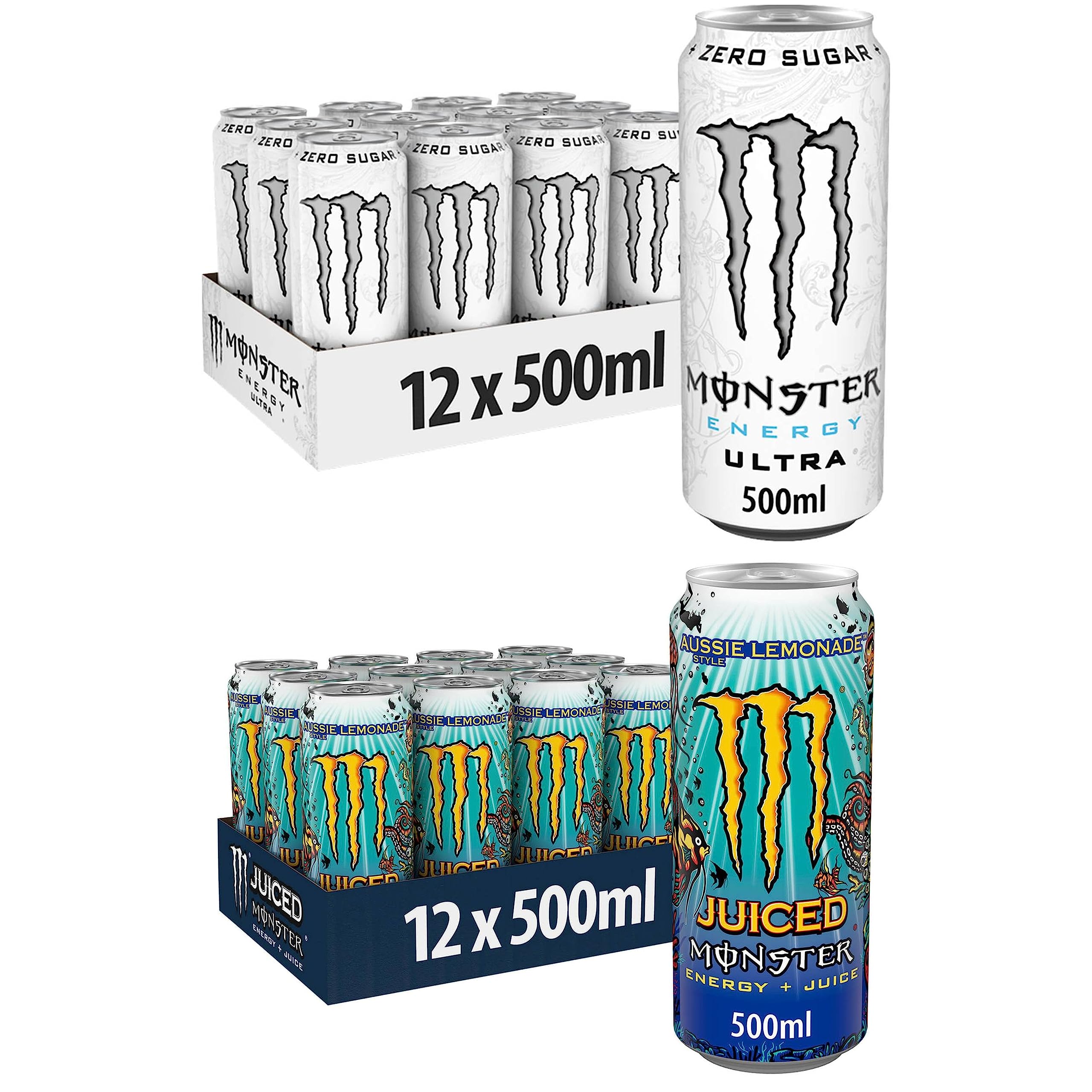 Monster Energy Drinks 24 Pack 500ml (12 Cans Ultra White & 12 Cans ...
