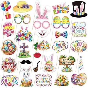 Amazon.com: 30Pcs Easter Photo Booth Props Kit, Happy Easter Photo ...