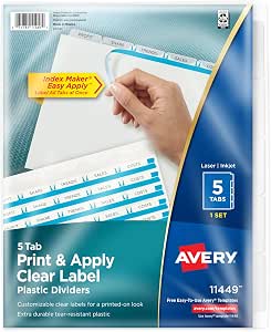Avery 5 Tab Plastic Dividers for 3 Ring Binder, Easy Print & Apply ...