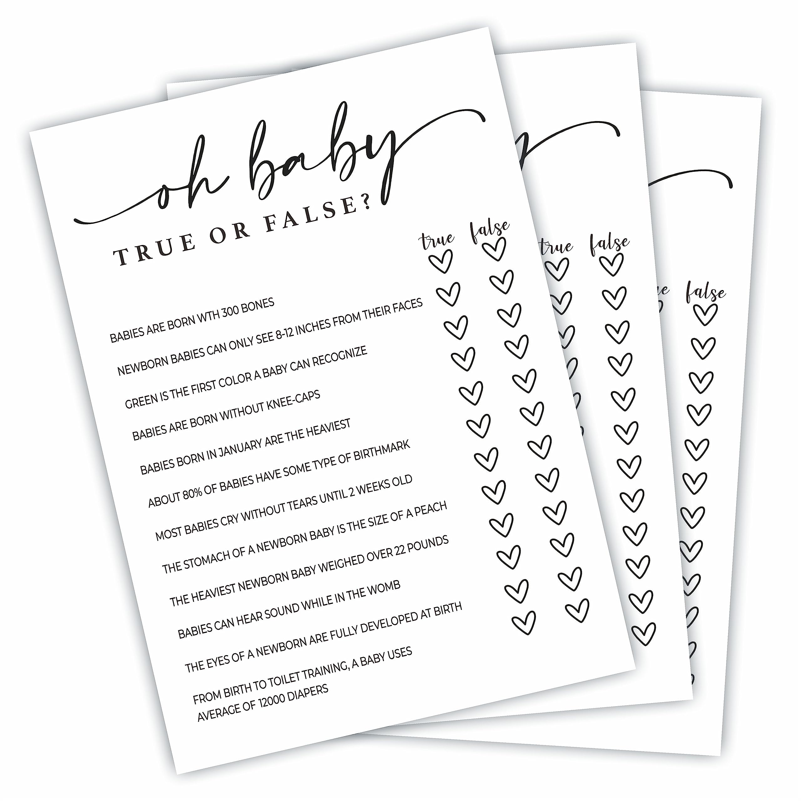 Amazon.com: 30 True Or False Cards - Baby Shower Game & Activity - 5"X7 ...