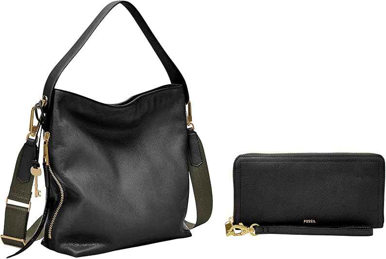 Amazon.com: Fossil Women's Maya Leather Small Hobo Handbag, Black with ...